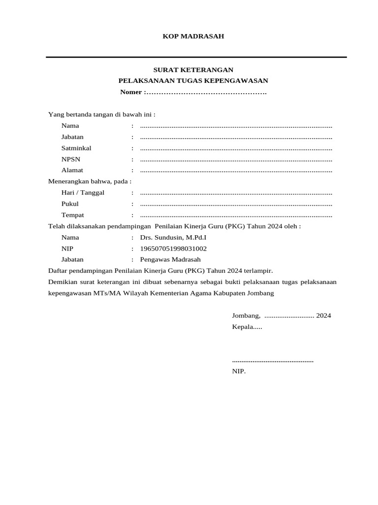 Surat Keterangan Pendampingan PKG 2024 | PDF