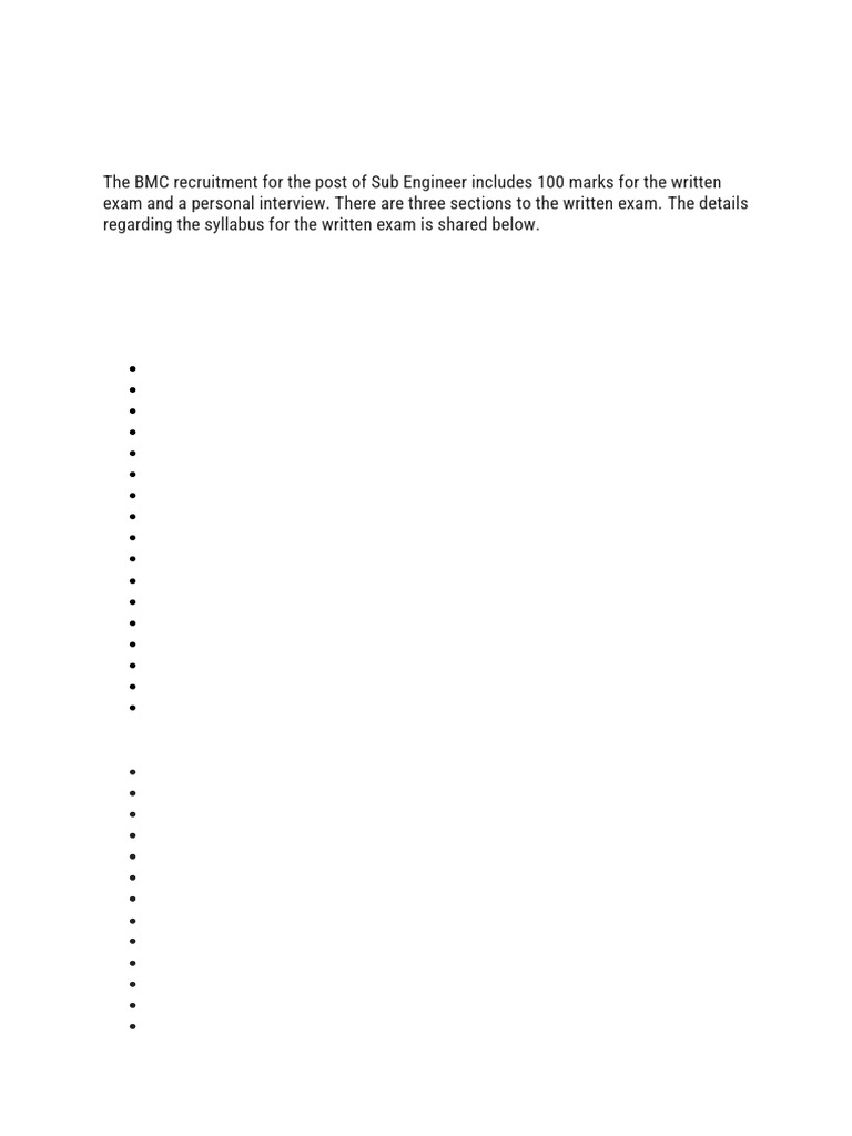 BMC Sub Engineer Exam Syllabus 2025 | PDF | Beam (Structure) | Concrete