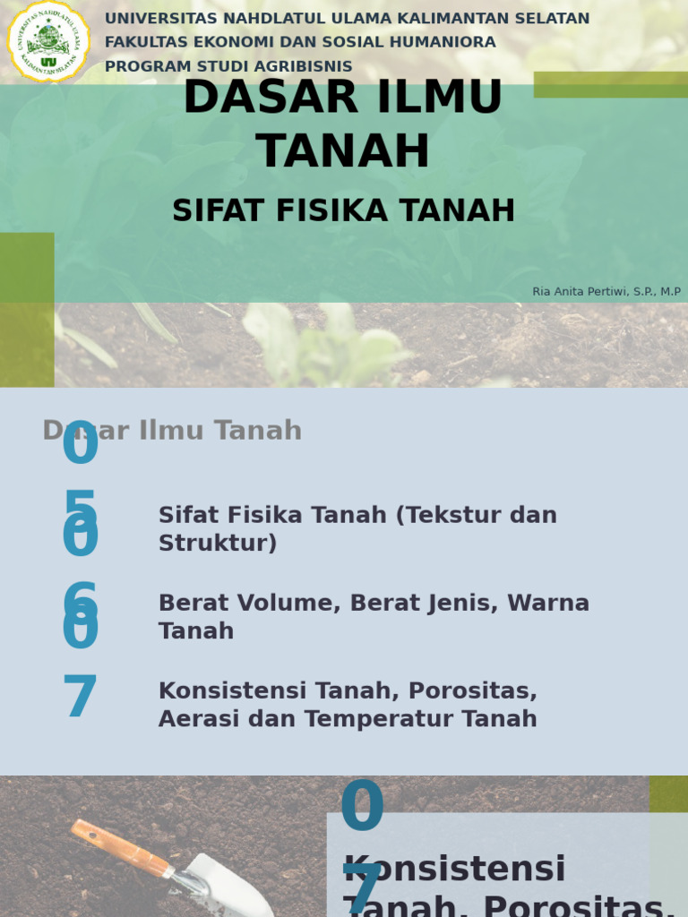 Dasar Ilmu Tanah Pertemuan 7 Sifat Fisika Tanah | PDF | Griya & Taman | Sains & Matematika