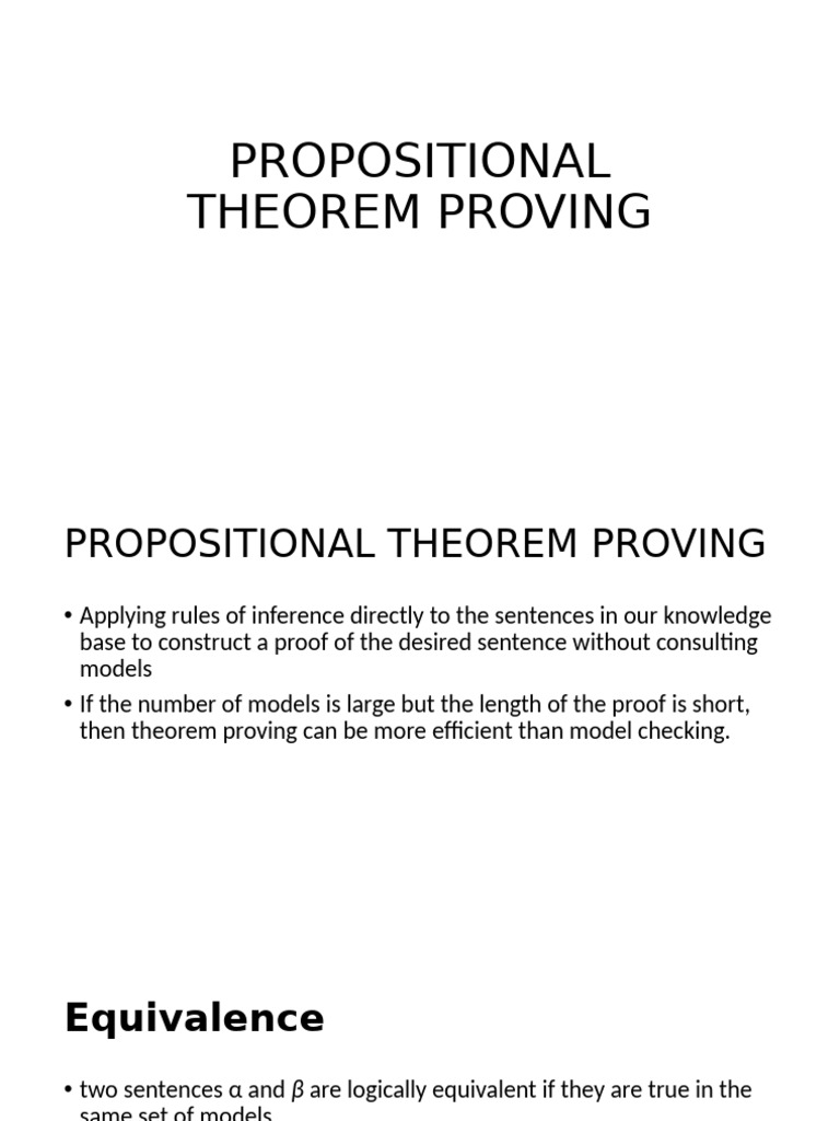 Ai9 - Propositional Theorem Proving | PDF | Inference | Formalism (Deductive)