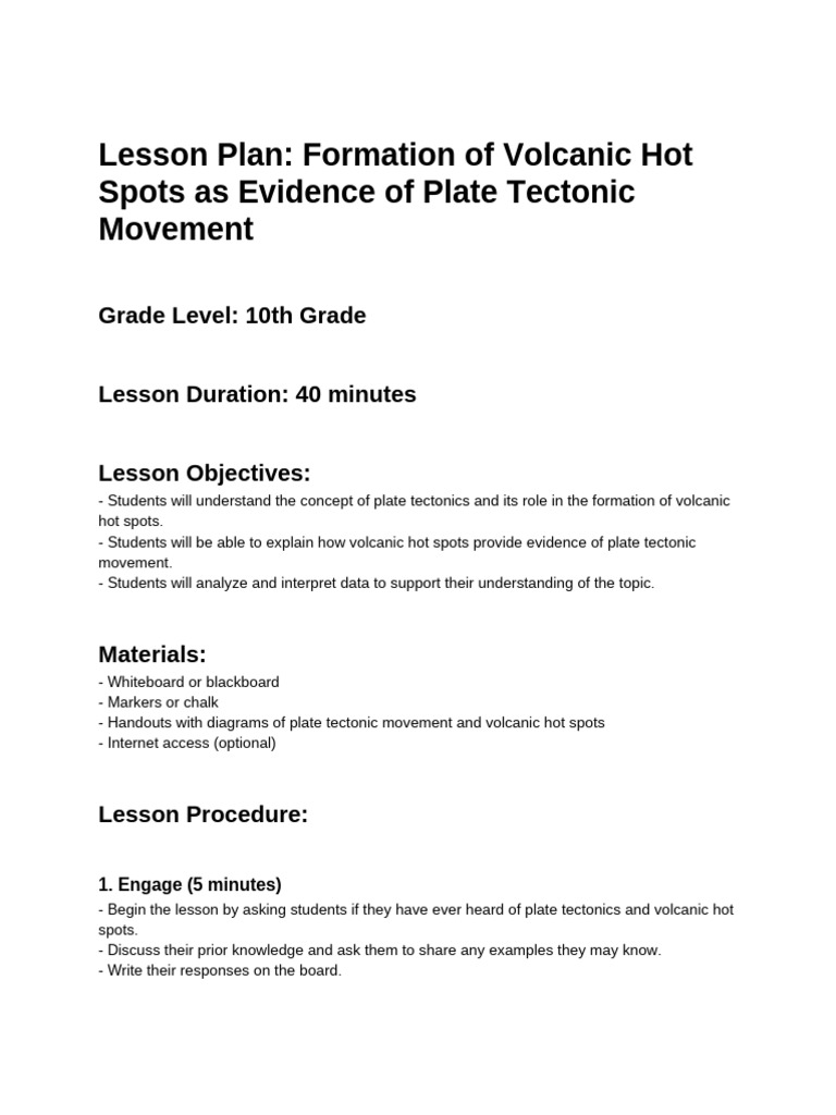 Volcanic Hot Spots & Plate Tectonics Lesson | PDF | Plate Tectonics ...