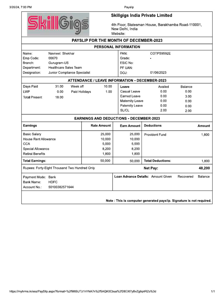 DEC Payslip | PDF