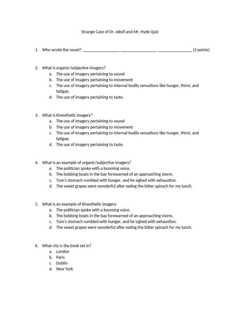 Quiz 11 Jekyll and Hyde | PDF