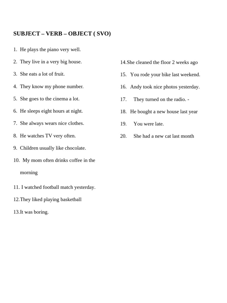 Subject - Verb - Object (Svo) | PDF