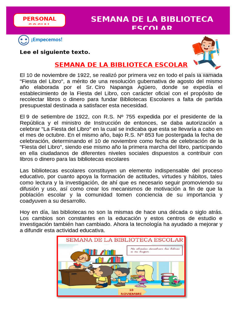 D3 A3 Ficha Ps. Semna de La Biblioteca Escolar | PDF