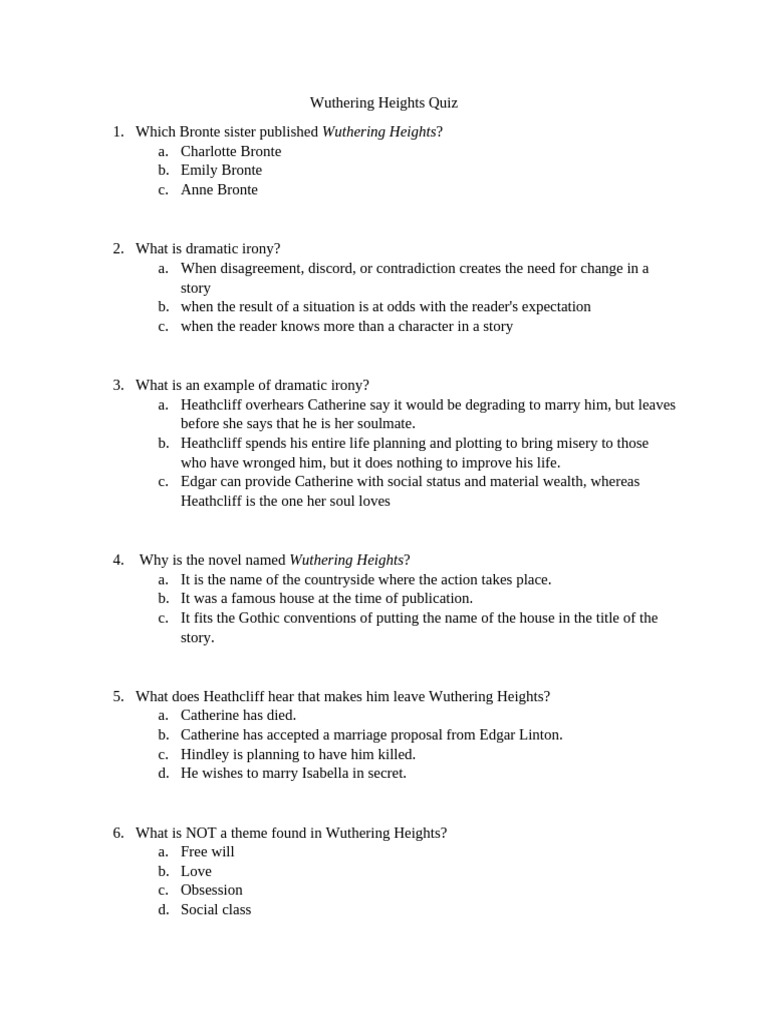 Quiz 7 Wuthering Heights Quiz | PDF