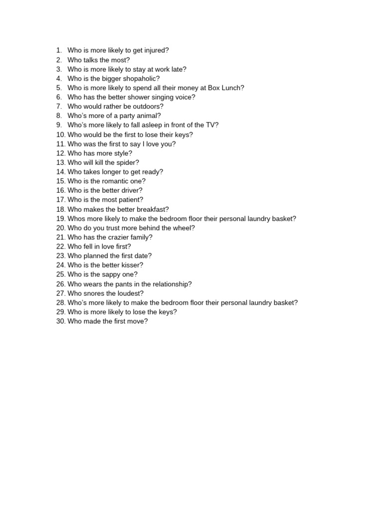 Wedding Shoe Game Questions List | PDF