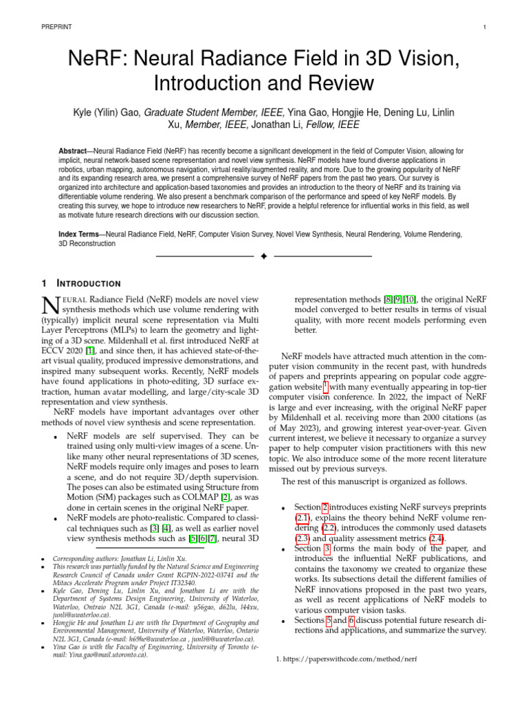 NeRF - Neural Radiance Field in 3D Vision, A Comprehensive Review | PDF | Imaging | Computer ...