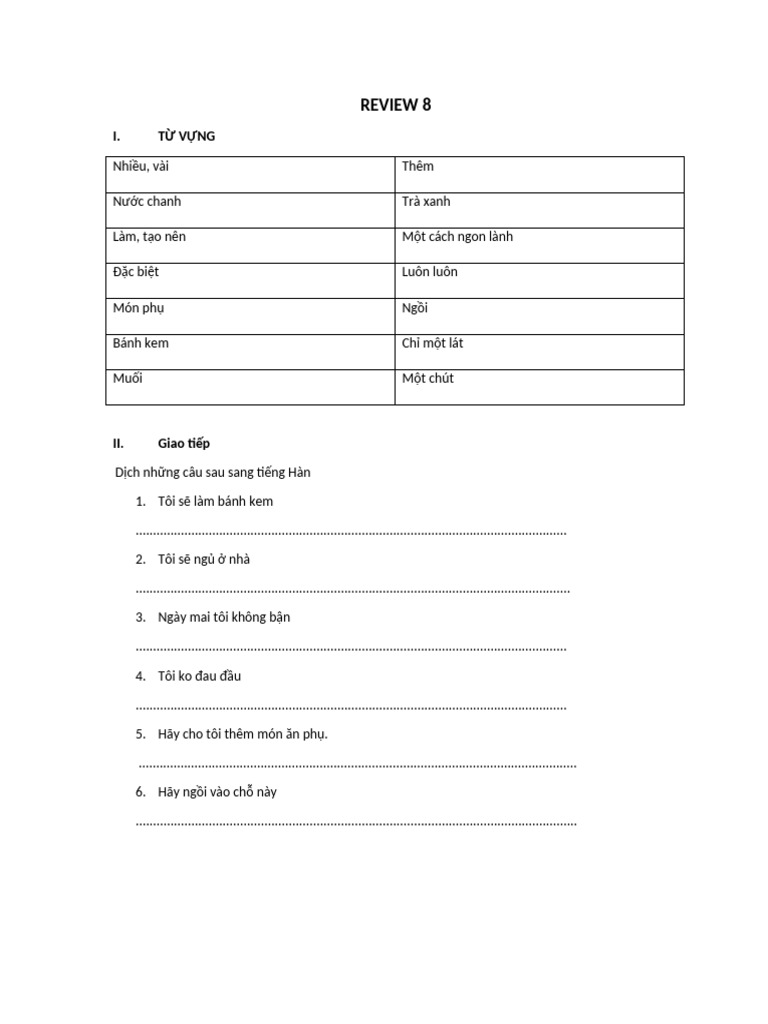 Tieng Han Bai 8 | PDF