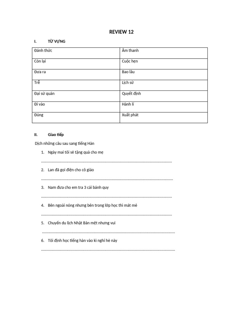 Tieng Han Bai 12 | PDF