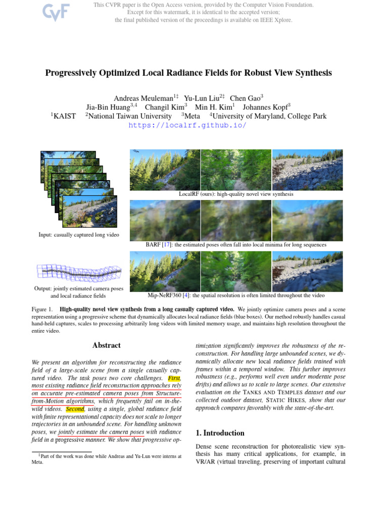 Progressively Optimized Local Radiance Fields For Robust View Synthesis | PDF | Computers ...