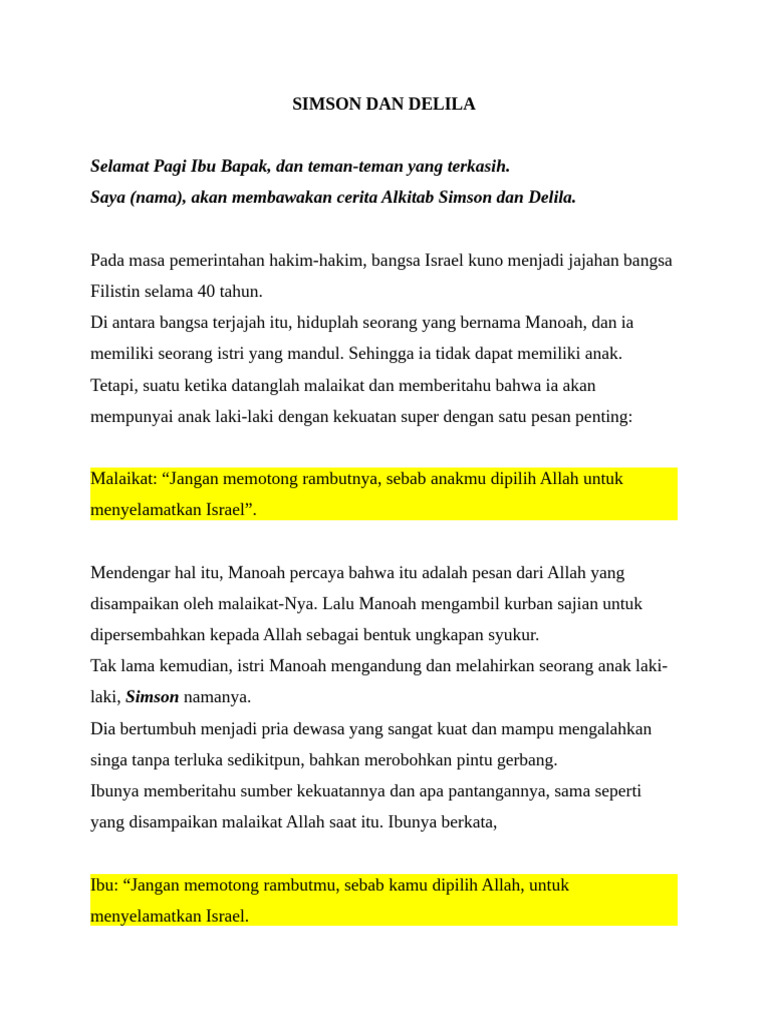Kisah Simson dan Delila dalam Alkitab | PDF | Agama & Spiritualitas