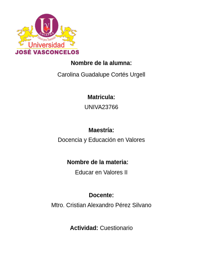 Cuestionario Sobre Los Valores | PDF | Crecimiento personal y profesional