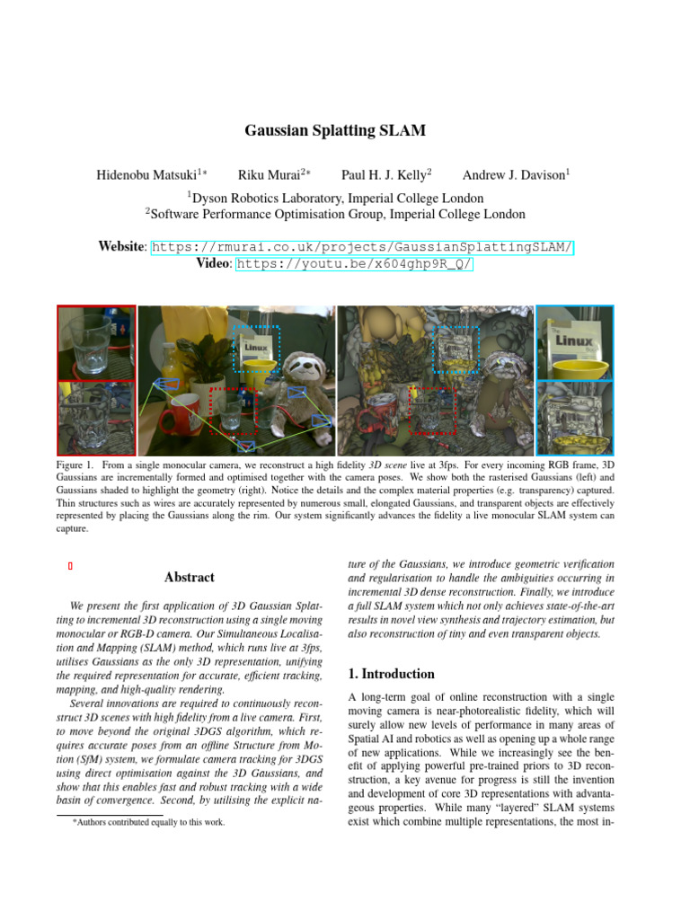 Gaussian Splatting SLAM | PDF