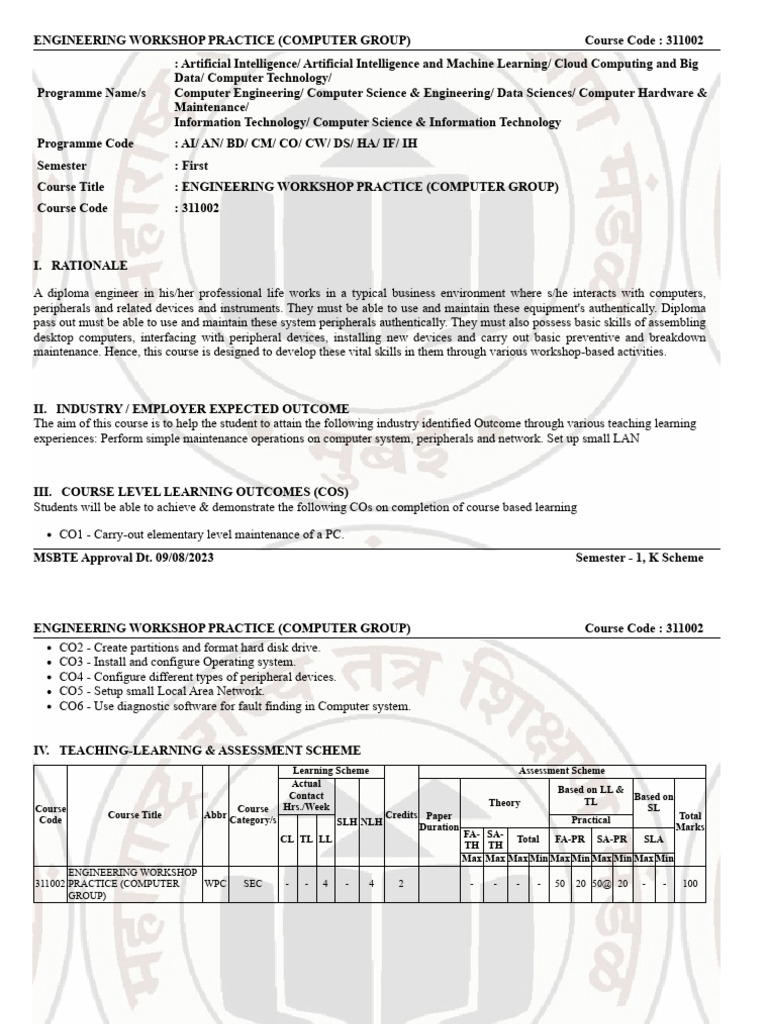 311002-Engineering Workshop Practice 210923 | PDF | Operating System | Computer Network