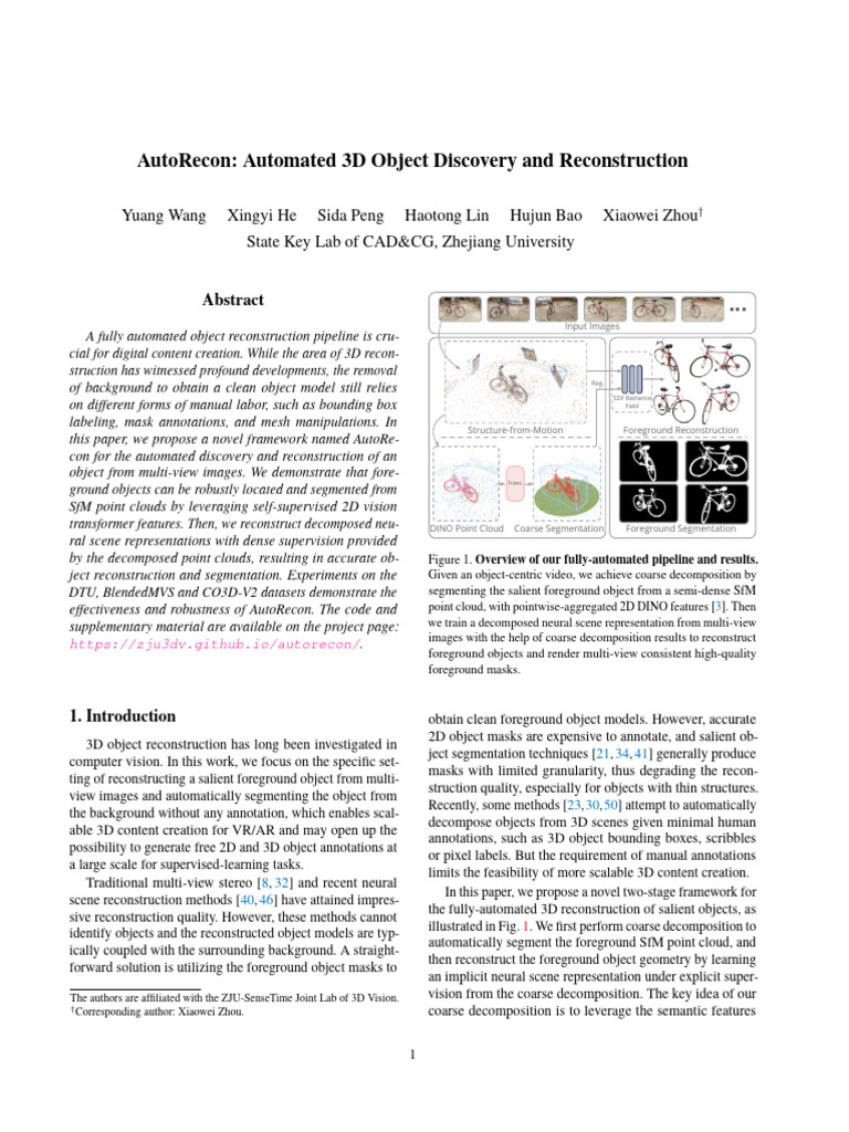 AutoRecon 自动检测物体并重建 | PDF | Image Segmentation | Artificial Intelligence