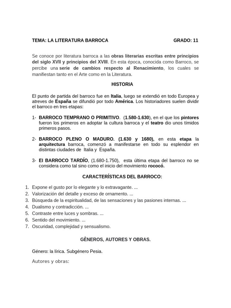 Literatura Barroca | PDF | Clásicos