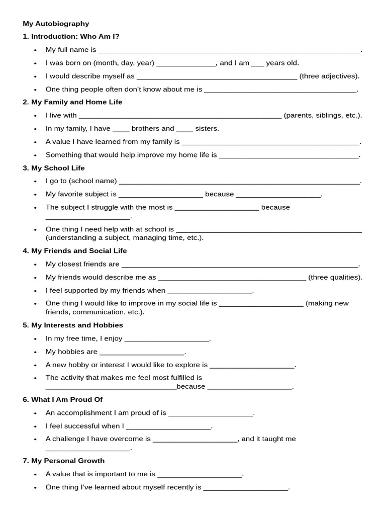 My Autobiography GRADES 7 10 | PDF | Cognition | Behavior Modification