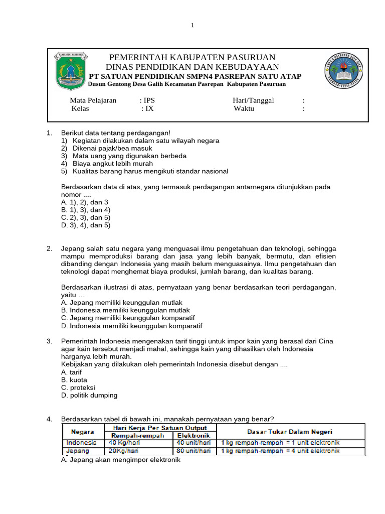 Naskah Soal SAJ IPS Revisi | PDF | Bisnis