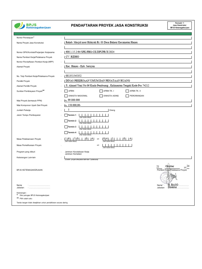 Pendaftaran Proyek Rehab Masjid | PDF