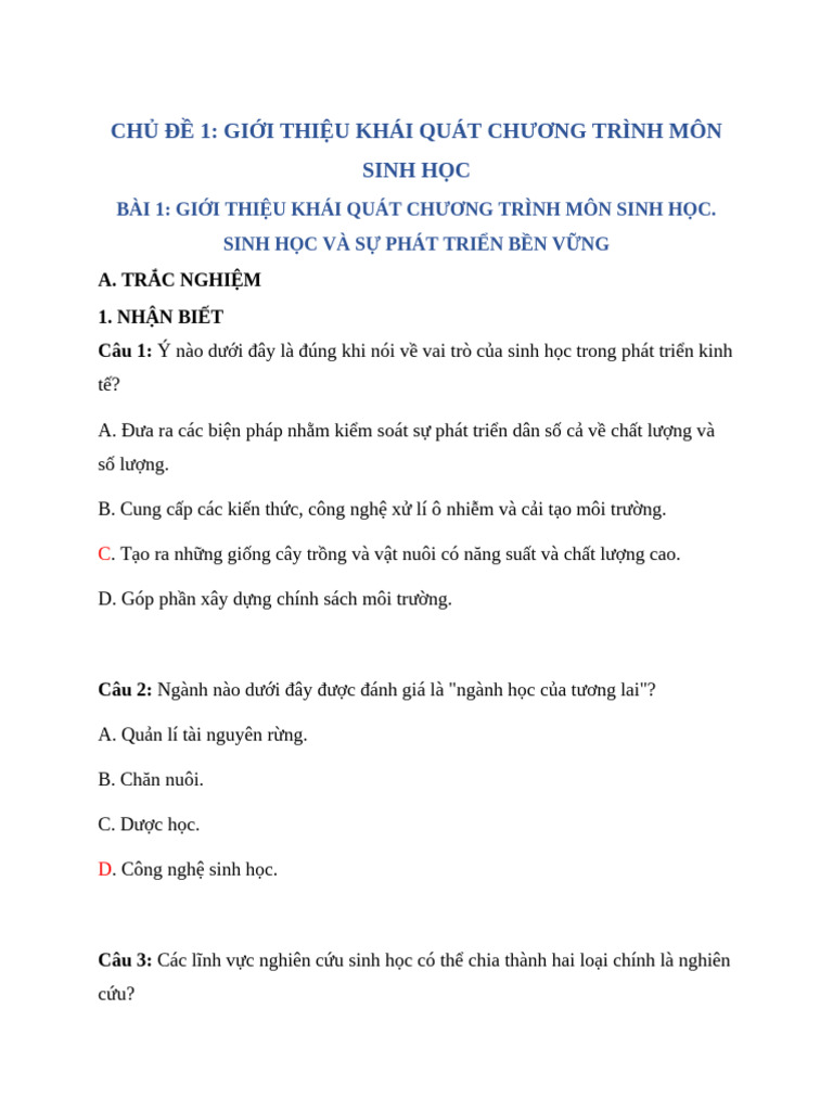 Bai 1 Gioi Thieu Khai Quat Chuong Trinh Mon Sinh Hoc. Sinh Hoc Va Su Phat Trien Ben Vung 0 | PDF