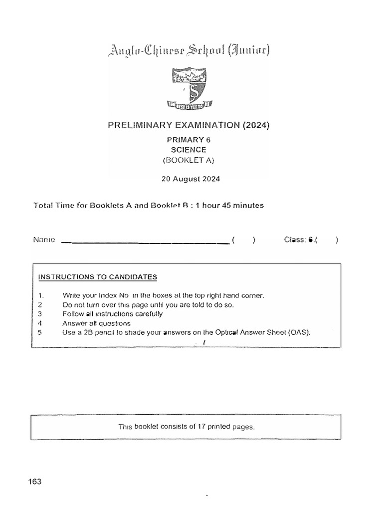 ACS Junior 2024 P6 Science Exam Paper | PDF | Tests | Qualifications