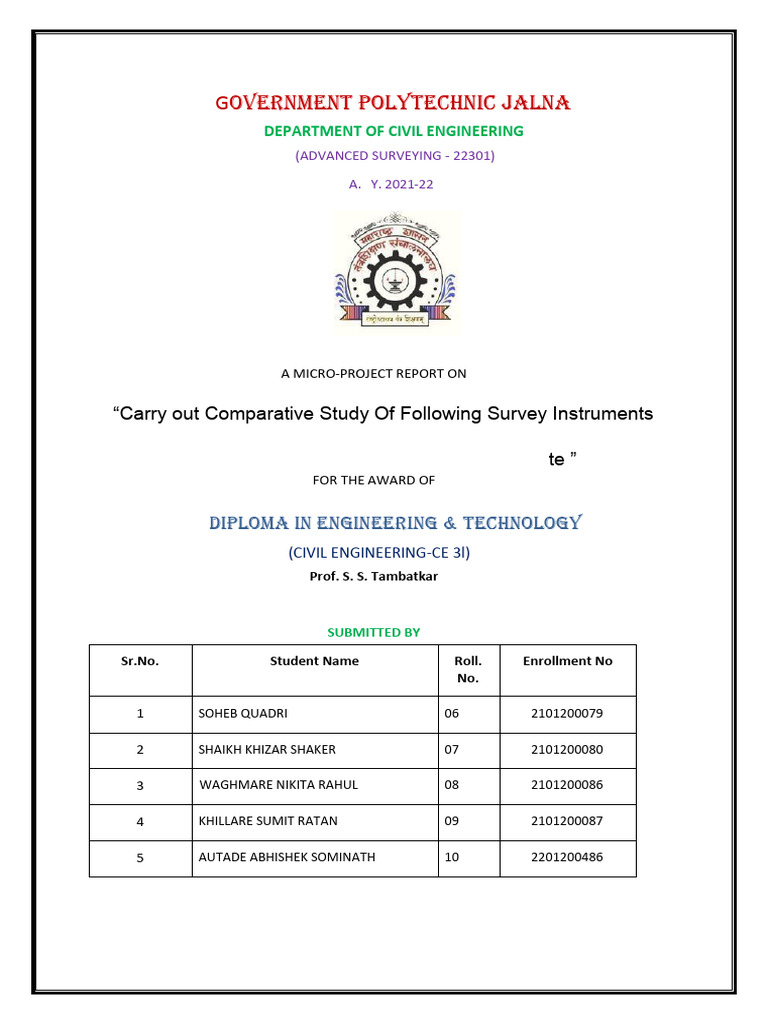 Advance Survey Micro Project Div B | PDF | Surveying | Metrology