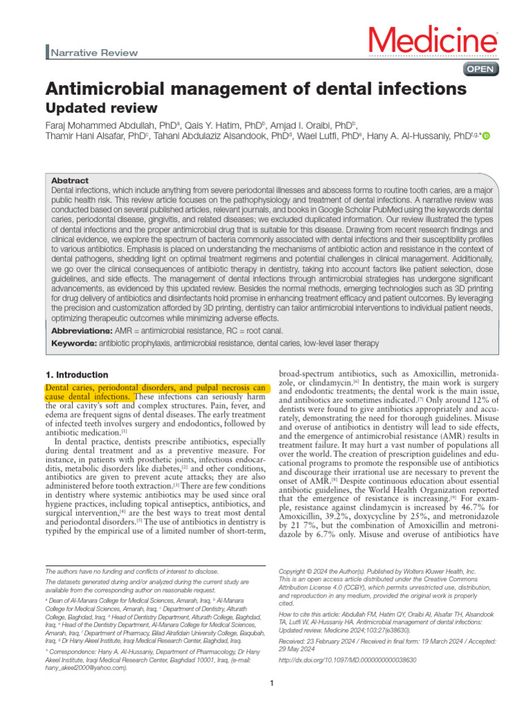 Antimicrobial Management of Dental Infections Updated Review | PDF ...