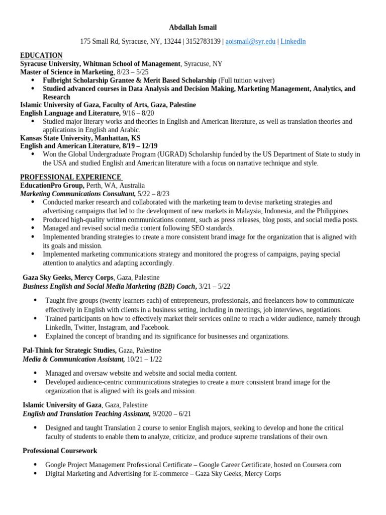 Abdallah Ismail MSM Resume | PDF | Human Communication | Communication