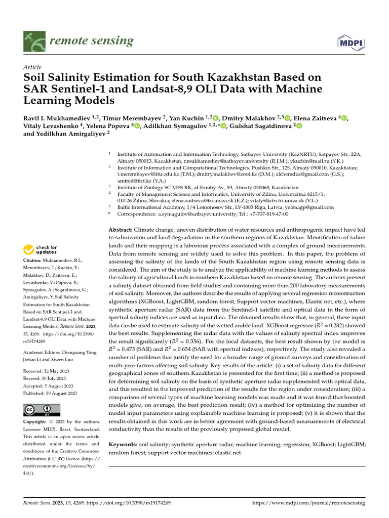 Soil Salinity Estimation For South Kazakhstan Based On SAR Sentinel-1 ...