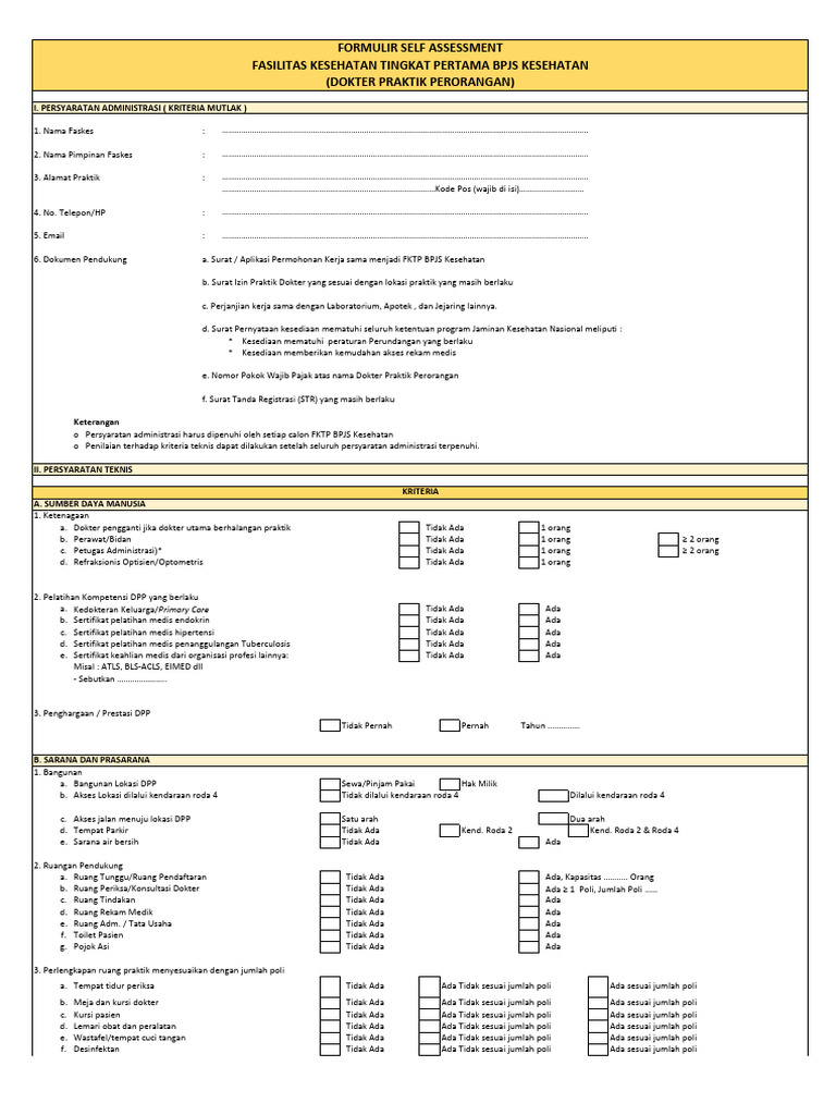 Dokter Praktek Perorangan - Tformulir - Self - Assessment - Pengajuan ...
