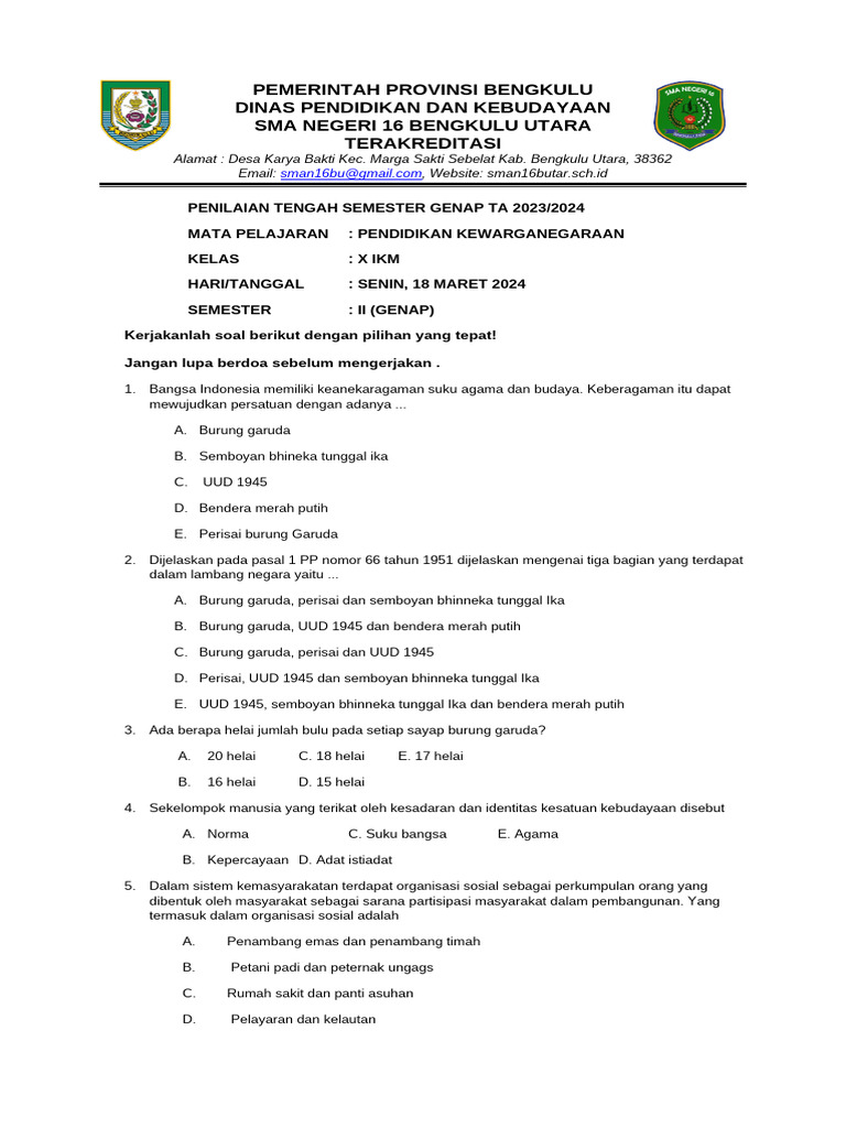 PTS PKN KELAS X KURMER BR | PDF