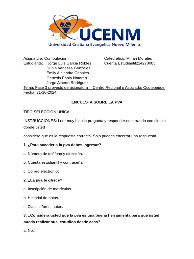 Encuesta sobre Uso de la PVA | PDF | Crecimiento personal y profesional | Ciencias sociales