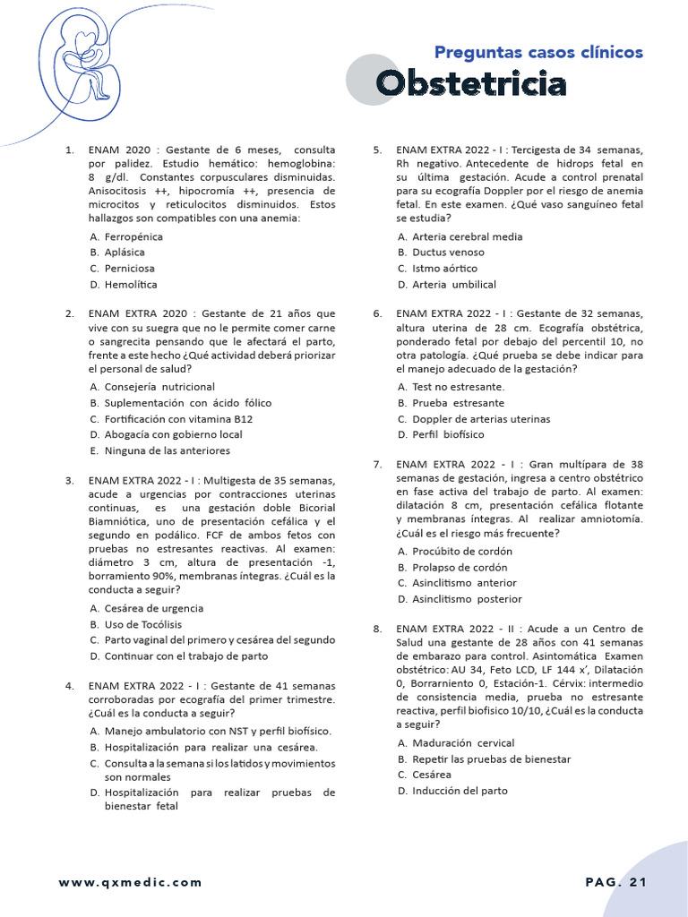 B. Hist Enam 2023 Obstetricia - Banco de Preguntas - Caso Clínico - Sesión 1 - Sin Claves | PDF ...