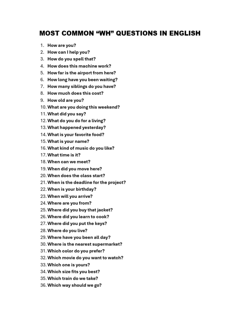 Most Comm WH Questions | PDF