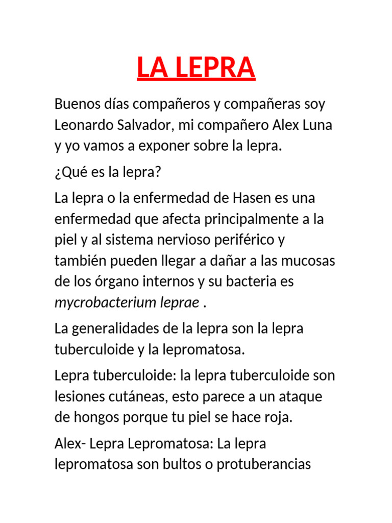 Todo sobre la lepra: síntomas y tratamiento | PDF | Lepra ...