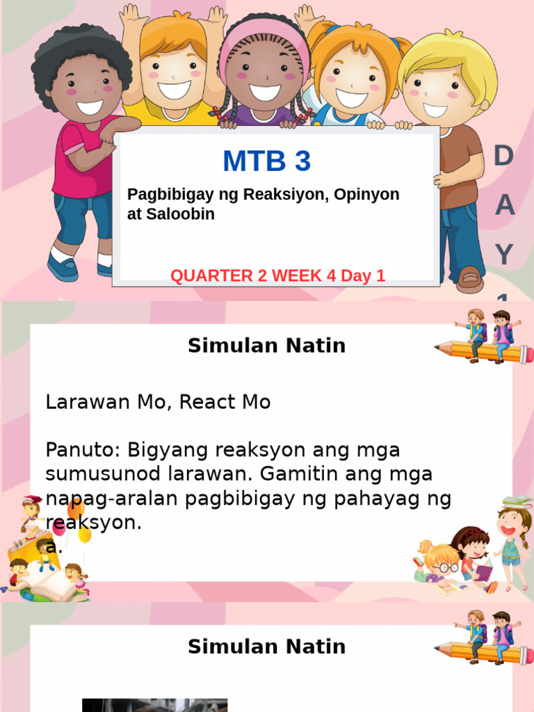 Pagbibigay NG Reaksiyon, Opinyon at Saloobin: Quarter 2 Week 4 Day 1 | PDF