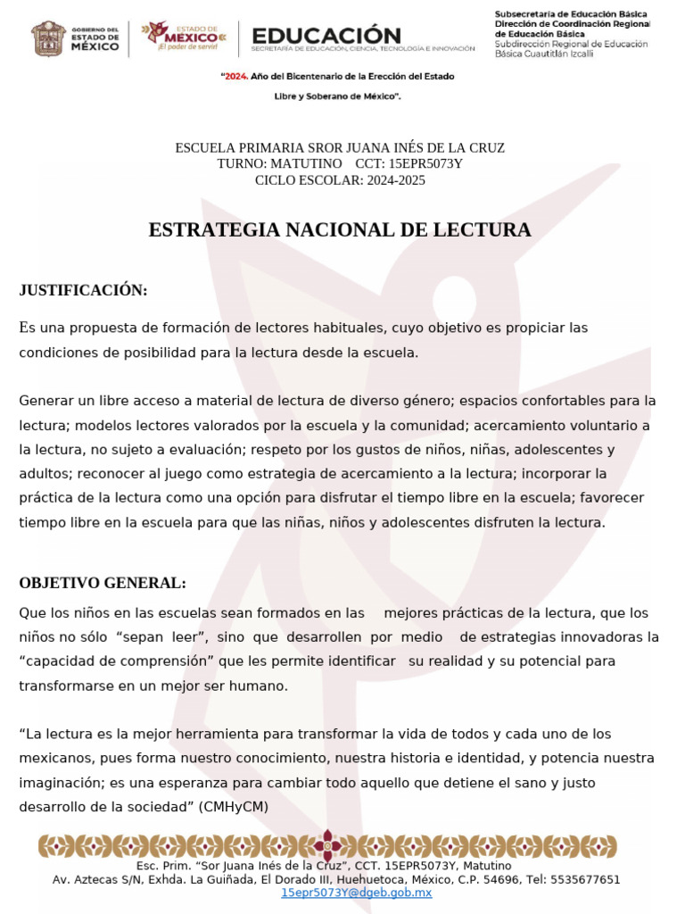 Estrategia Nacional de Lectura | PDF | Enseñando | Escuelas