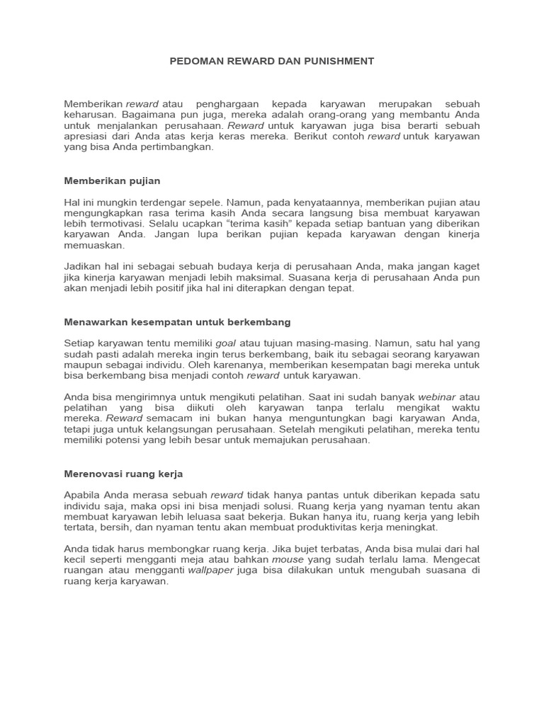 Pedoman Reward Dan Punishment | PDF