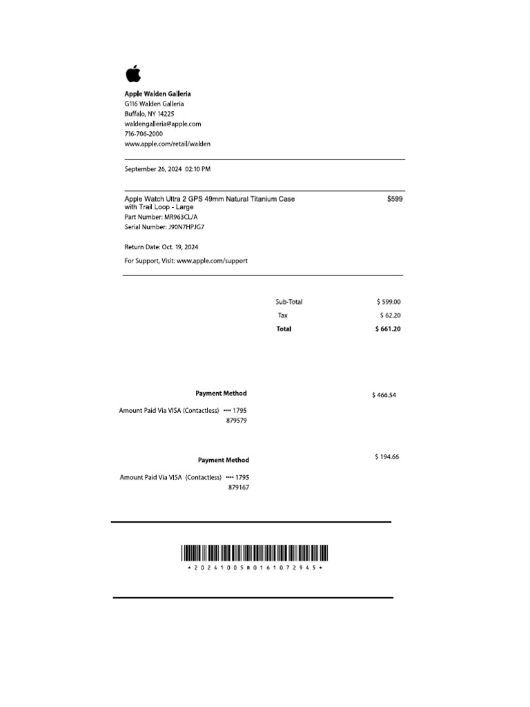 Apple Watch Ultra 2 Receipt | PDF