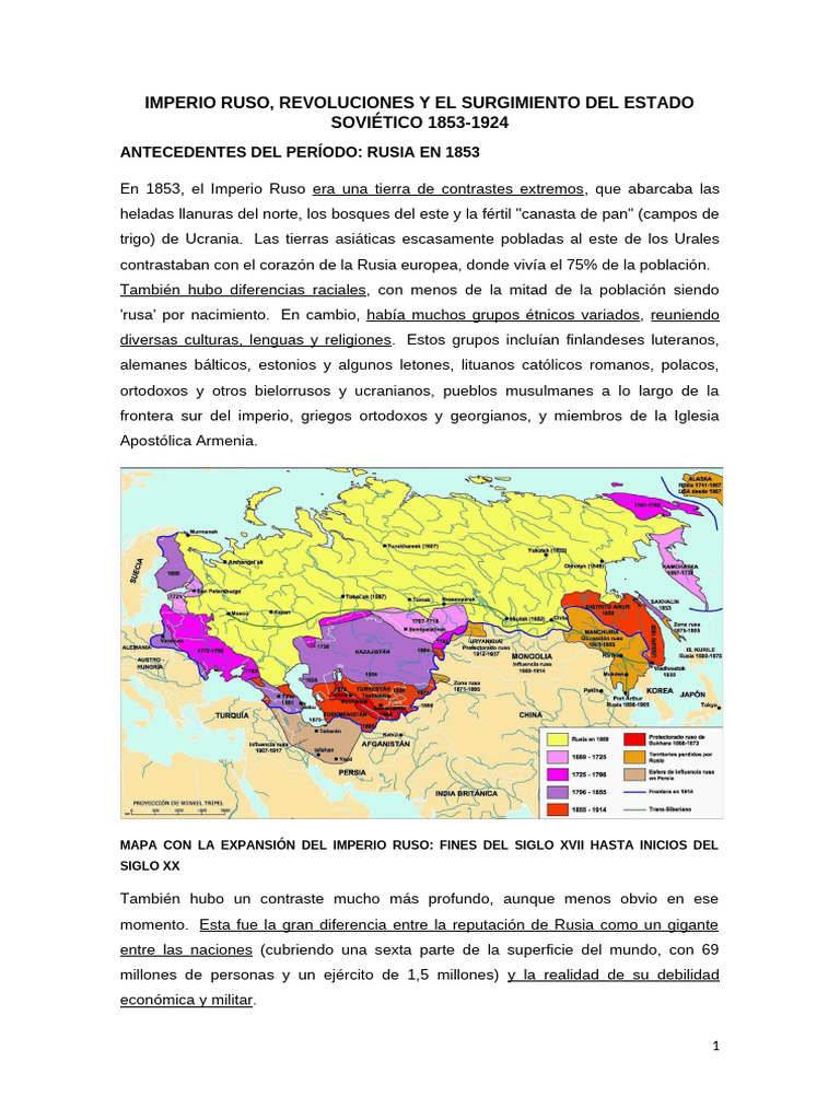 Imperio Ruso y Estado Soviético 1853 1924 Primera Parte 2022 | PDF ...