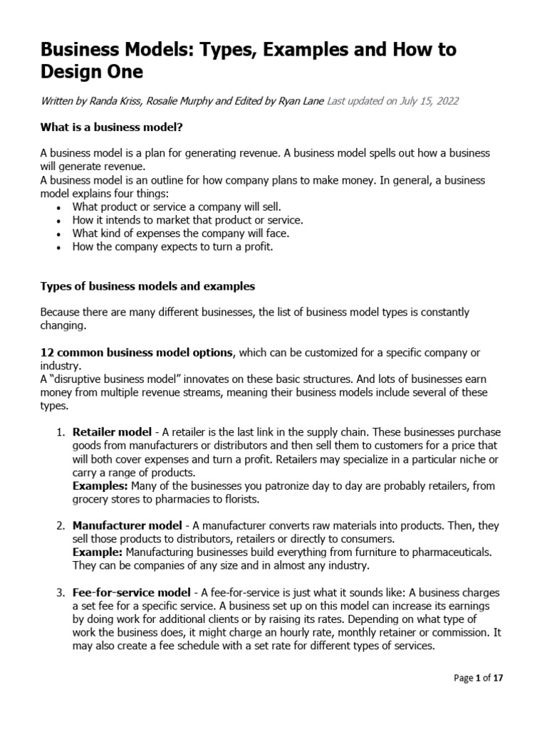 Handouts 2 - Business Models | PDF | Business Model | Subscription ...