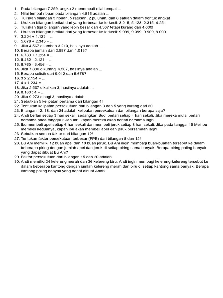 Latihan STS I Kelas 4 | PDF