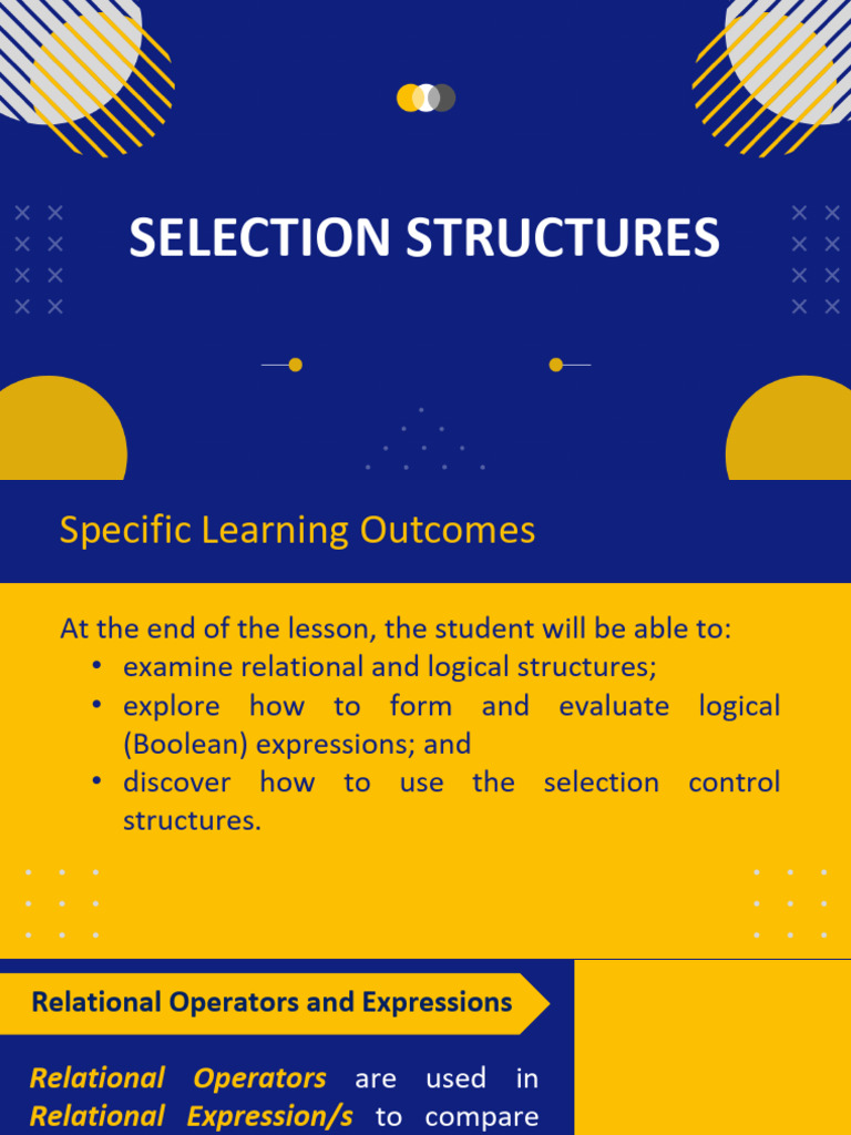 Selection Structures 1 | PDF | Boolean Data Type | Mathematical Logic