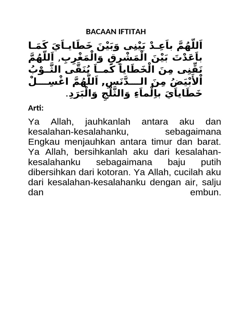Bacaan Iftitah | PDF | Kajian Bahasa Asing | Griya & Taman