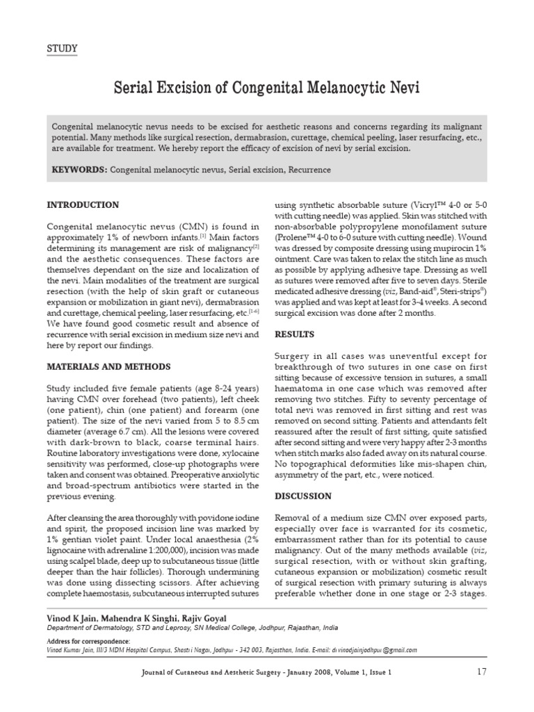 Serial Excision of Congenital Melanocytic Nevi.7 | PDF | Surgical ...