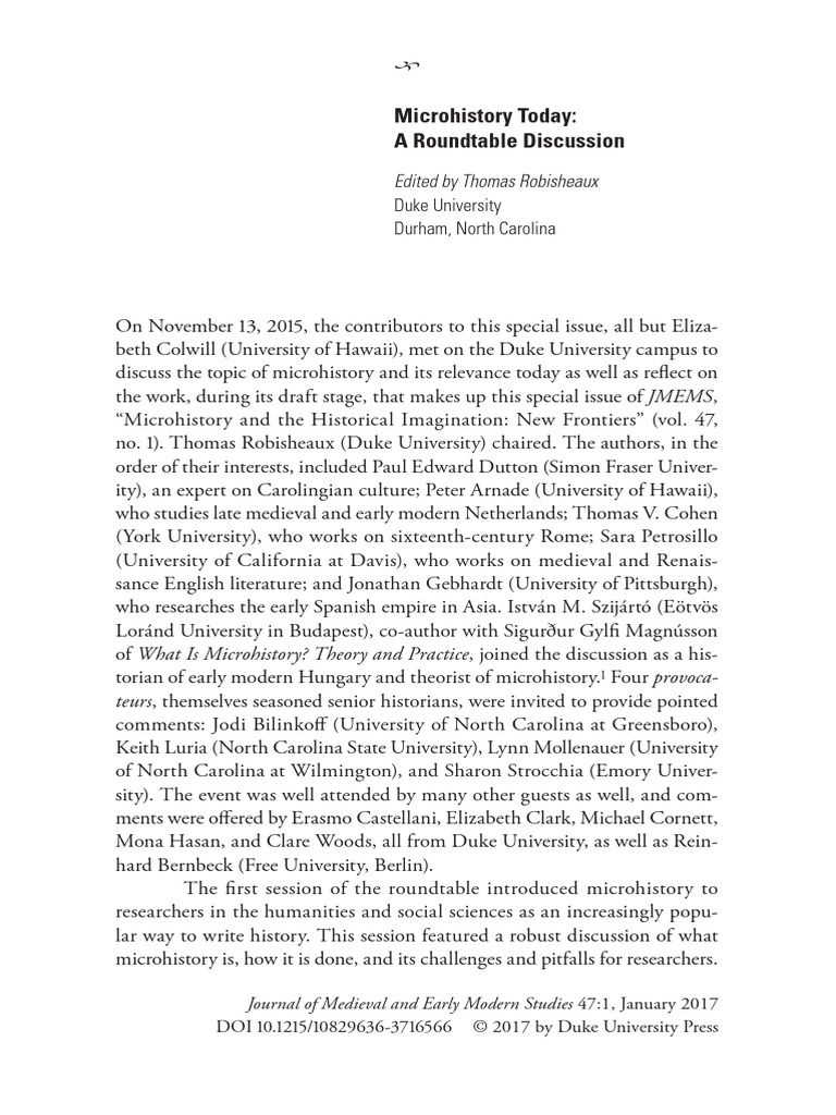 Microhistory Today A Roundtable Discussion 2017 | PDF | Historiography ...
