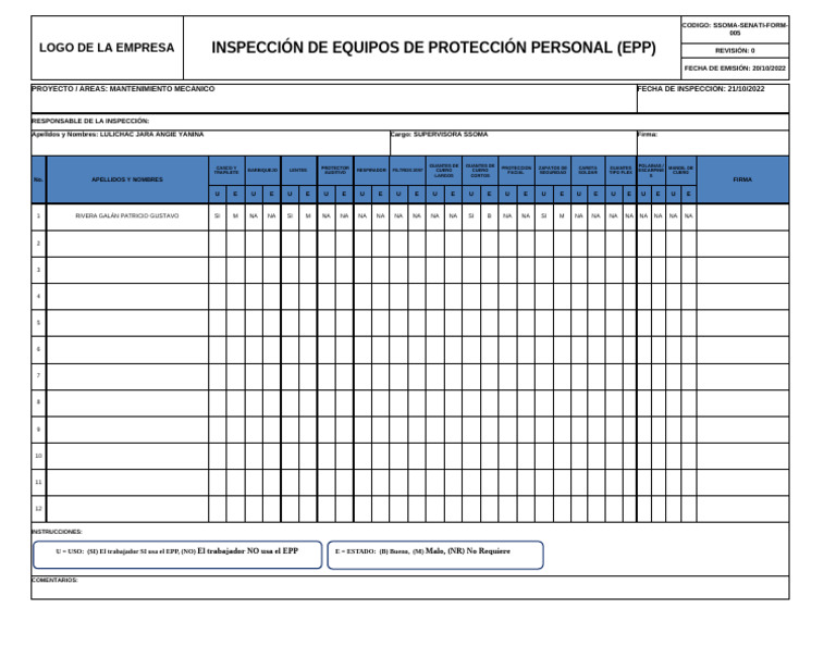 Formato Inspeccion de Epps | PDF