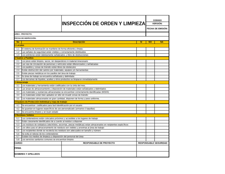 Formato de Inspección de Orden y Limpieza | PDF | Materiales