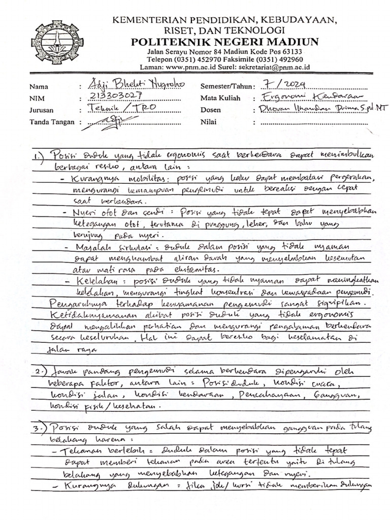 Uts - Ergonomi Kendaraan - Adji Bhekti Nugro | PDF